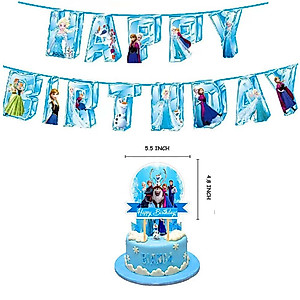 Frozen Birthday Party Supplies Set ，Frozen Party Decorations ，Frozen Party Supplies | Set includes Banner, Tablecloth, Cake Plates,follow balloons， Napkins, tattoo stickers, Serves 20Guests