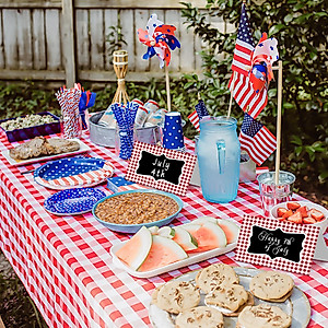 24PCS BBQ Party Decorations Place Cards for Table Setting Red Gingham Tent Cards Plaid Chalkboard Signs with Marker Picnic BBQ Decorations Food Labels for Party Buffet Birthday Baby Shower Party