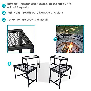Sunnydaze Outdoor Curved Fire Pit Bench - Rustic Backyard Backless Powder-Coated Black Metal Mesh Garden, Patio, Porch and Deck Chair Seating - Set of 4
