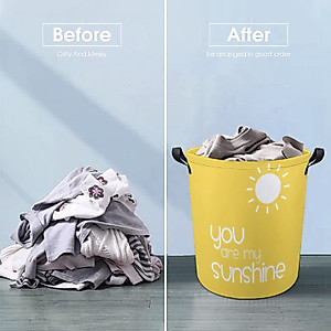 Large Laundry Hamper, Bag, You Are My Sunshine Yellow Waterproof Dirty Clothes Laundry Basket Collapsible Washing Bin with Handles for College Dorm, Family Essentials