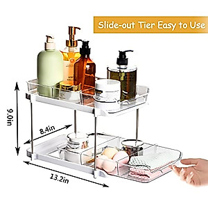 Simetufy 2-Tier Bathroom Organizer with Free-Sliding Dividers, Stackable Kitchen Under Sink Organizers and Storage Slide-Out, Bathroom Countertop Cabinet Organization Medicine Make Up Storage Bins