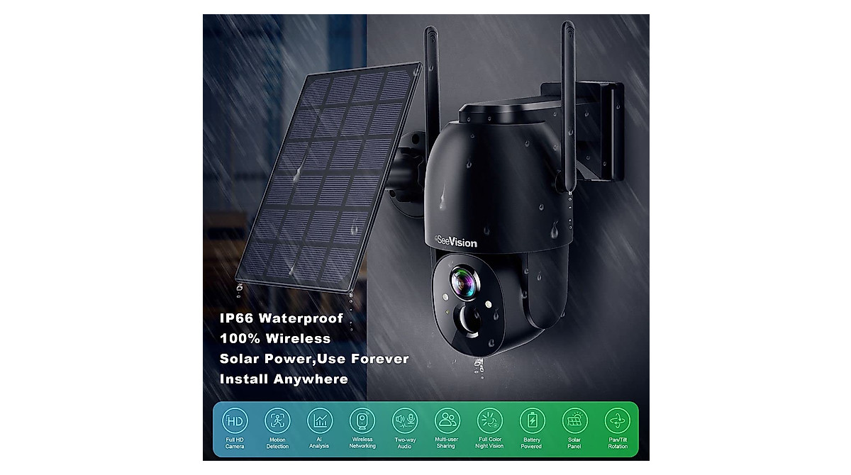 SeeVision 2K Solar Security Camera - Wireless Outdoor PTZ