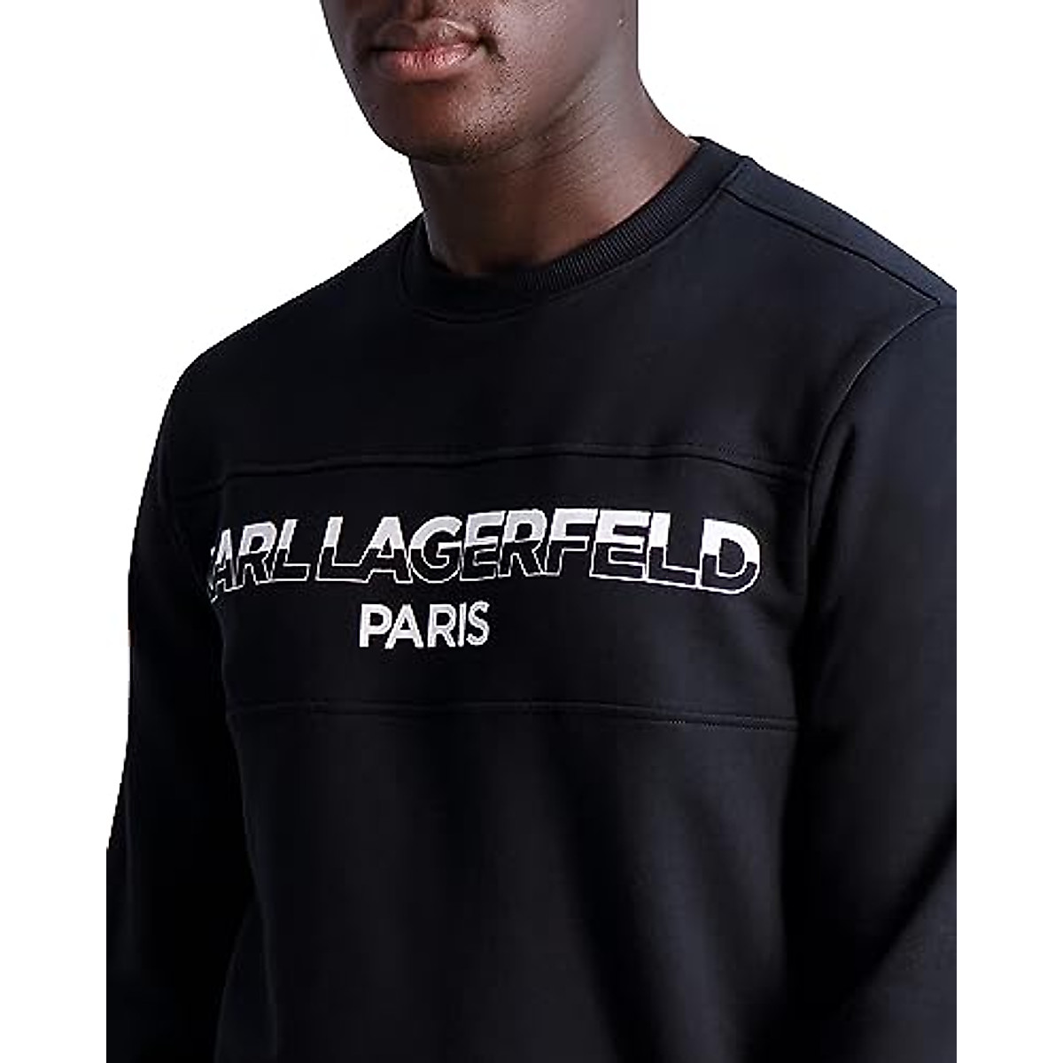 Karl Lagerfeld Paris Men's Color Block Solid Pullover, Long Sleeve, Black, Medium