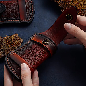 Pocket Knife Sheath,Leather Folding Pouch for 4'' Trapper Knife,Small (Lion head), Brown