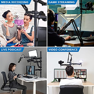 Mount-It! All in One Live Streaming Equipment | 5 Arm Streaming Desk Mount That Holds Dual Monitors, Cameras and Ring Light with Mic | YouTube Setup for Recording and Facebook Live Equipment
