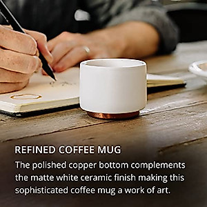 Fellow Monty Milk Art Espresso Cups - Small Double Wall Ceramic Demitasse, Matte White with Copper Base, 3 oz Cup (Set of 2)
