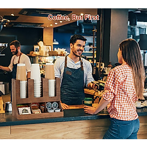 TQVAI Bamboo Coffee Station Organizer, 6 Compartments Condiment Rack Breakroom Accessories Caddy for K Pods, Snack, Tea Bags, Disposable Cups, Retro Brown