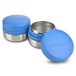 LunchBots Rounds Leak Proof 4 oz. Stainless Snack Container Jar, Set of 2, Blue Lid