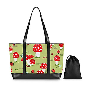 Mushroom Laptop Tote Bag for Women Teacher Canvas Tote Bags Travel Work Bag Handbags Purse with Zipper