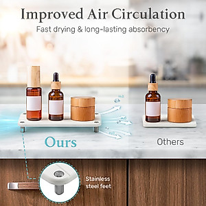 Plentio 2PCS Longer Water Absorbing Stone Tray for Sink, Quick Drying Stone Sink Tray, Diatomite Sponge Holder & Soap Dish for Counter, Instant Dry Sink Caddy Kitchen Sink Organizer, White