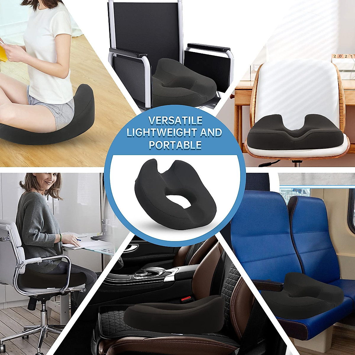 GSPSCN Donut Seat Cushion to Relief Hemorrhoid Orthopedic Tailbone Pain,Portable Memory Foam Donut Pillow for Prostate,Postpartum,Coccyx,Bed Sores,in Office Chairs,Computer Desk Chair,Cars