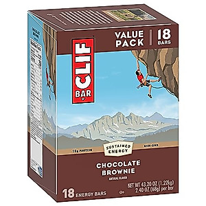 Clif Bar - Chocolate Brownie Flavor - Made with Organic Oats - 10g Protein - Non-GMO - Plant Based - Energy Bars - 2.4 oz. (18 Pack)