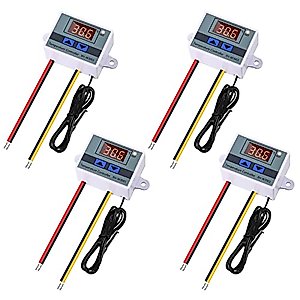 Alinan 4pcs 12V 10A 120W XH-W3001 Digital LED Temperature Controller Mini Thermostat Switch with Waterproof NTC 10K Thermistor Sensor Probe, -50℃ to 110℃ Heating/Cooling Temperature Control
