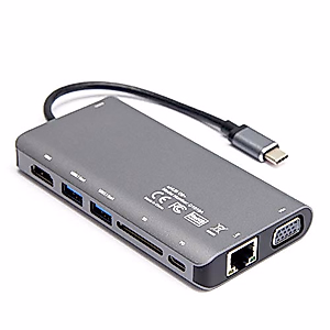 UNITEK Hub USB-C with Power Delivery, HDMI v.1.4 4K@30Hz, Ethernet/Internet Connection, 2 x USB 3.0, USB C with PD 100 W, 20 V/5 A, SD Card Reader, 3.5 mm Audio Connection, Aluminium, Grey