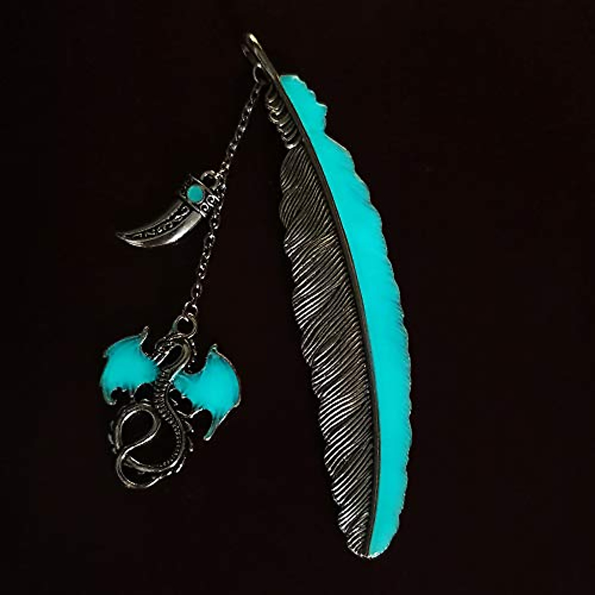 KUIYAI Glow in The Dark Luminous Bookmark Book Marker Creative Feather Book Lover Gift Reading Gifts (Dragon 2)