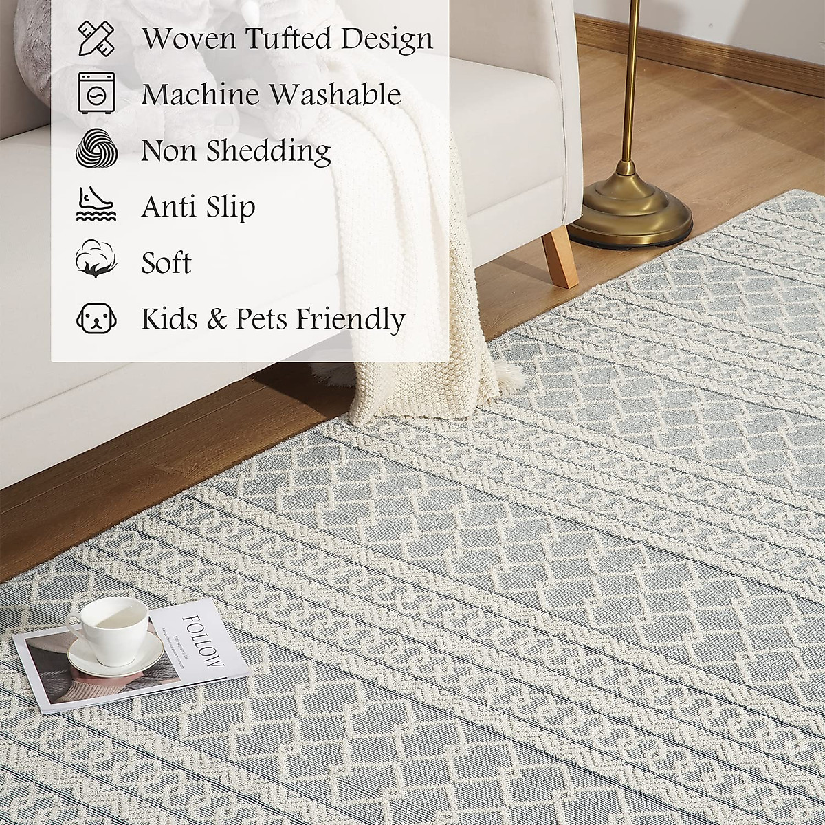 Small 3 x 5 Area Rug, Woven Tufted Boho Door Mat Indoor Entrance Carpet Machine Washable Rugs for Living Room Bedroom Laundry Entryway