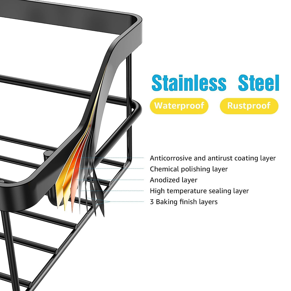 Hsiohe 5 Pack Shower Caddy, Adhesive Shower Organizer for Bathroom Storage, Rustproof Stainless Steel Shower Shelves, No Drilling Large Capacity Shower Rack Shelf for Inside Shower, Black