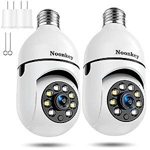 Noonkey 2K/3MP Light Bulb Security Camera 2 Pieces Alexa Light Bulb E27 Home WiFi Security Cameras with Automatic Human Tracking,Motion Zones Detection Alarm,Color Night Vision,Wireless 360° Pan/Tilt