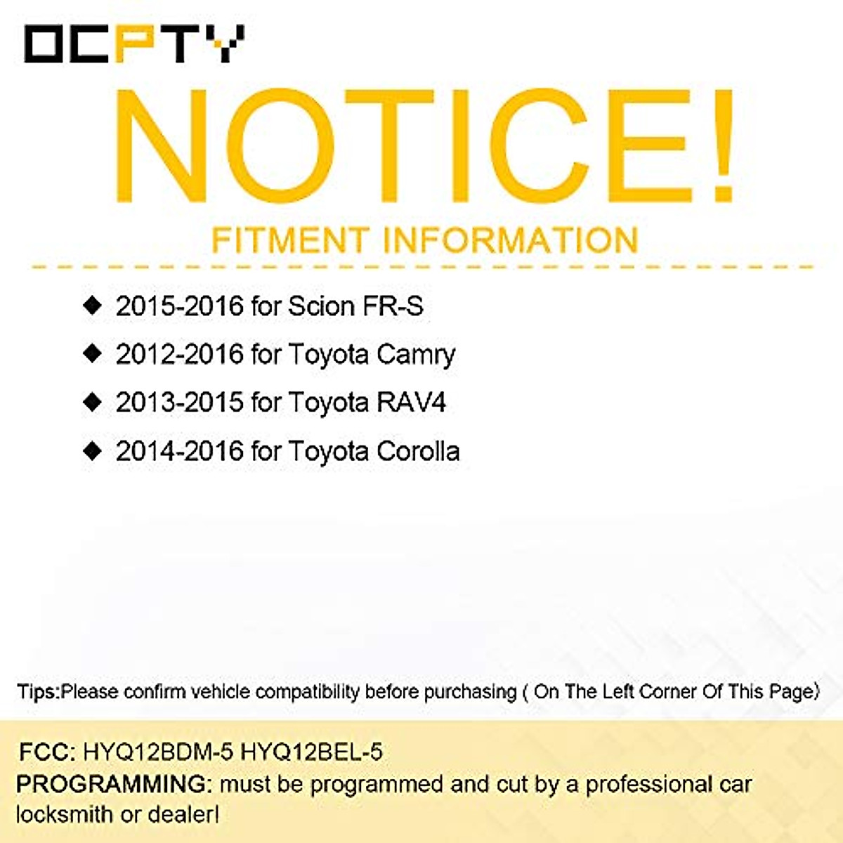 OCPTY 1X Key Fob Shell Case Replacement for 2012-2016 for Scion FR-S Toyota Camry Toyota RAV4 Toyota Corolla HYQ12BDM HYQ12BEL