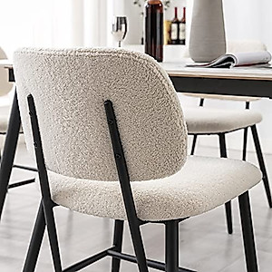 JIRAIN Mid Century Modern Upholstered Dining Chairs, Modern Boucle Fabric Accent Chairs Sherpa Chairs with Metal Legs for Living Room Farmhouse, Set of 2, Black