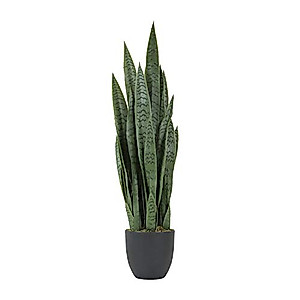 Worth Garden 3ft Artificial Snake Plant Fake Sansevieria Indoor Outdoor, 28 Thick Leaves Lifelike Faux Silk Plant, Home Decor Mother in Law Tongue Plant 35in, Black Pot & 20g Dry Moss Included, Green
