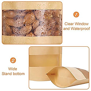 Stand Up Pouch Bags 50 Pcs Kraft Bags with Window Zip Sealable Bags for Food Resealable Bags for Small Business 4x6 Inches