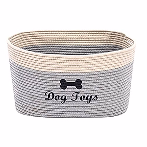 Morezi Soft Rope Dog Toy Basket with Handle, Large Dog bin, pet Bed, pet Toy Box- Perfect for organizing pet Toys, Blankets, leashes - GreyWhite