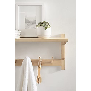 Kate and Laurel Meridien Shelf with Hooks, 24x8x12, Natural
