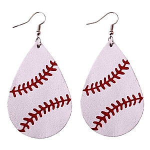 StylesILove Womens Teen Girls Baseball Teardrop Leather Dangle Earrings (White)