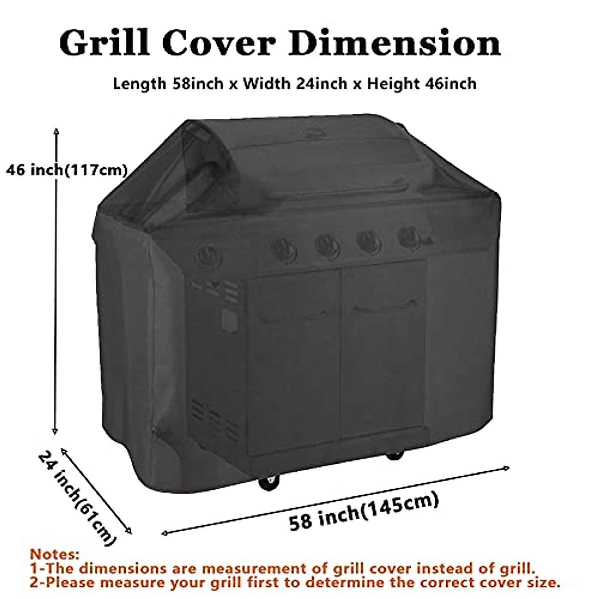 Grill Cover, BBQ Cover 58 inch,Waterproof BBQ Grill Cover,UV Resistant Gas Grill Cover,Durable and Convenient,Rip Resistant,Black Barbecue Grill Covers,Fits Grills of Weber,Brinkmann etc