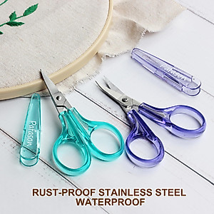 PAFASON Sharpest & Precise Stainless Steel Curved Straight Thread Yarn Fabric Cutting Mini Scissors with Protective Cover - Ideal for Embroidery Quilting Sewing Knitting Crafting Cross Stitch Crochet