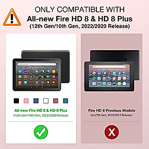 MoKo Case Fits All-New Amazon Kindle Fire HD 8 & 8 Plus Tablet(12th Generation/10th Generation, 2022/2020 Release) 8",Trifold Stand Cover with Translucent Backshell with Auto Wake/Sleep,Rose Gold