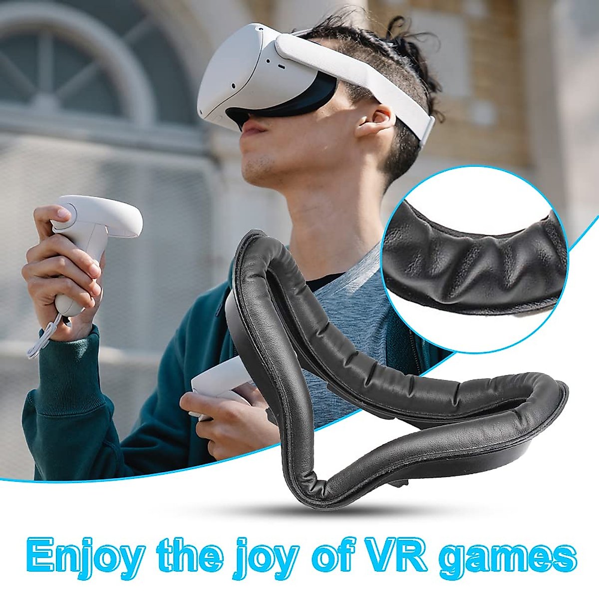 Face Cushion with Protective Lens Cover for Oculus Quest 2, Oculus Replacement Parts Comfortable Sweat-Proof VR Facial Interface Bracket, Face Cushion Foam Pad Replacement Compatible with Oculus 2