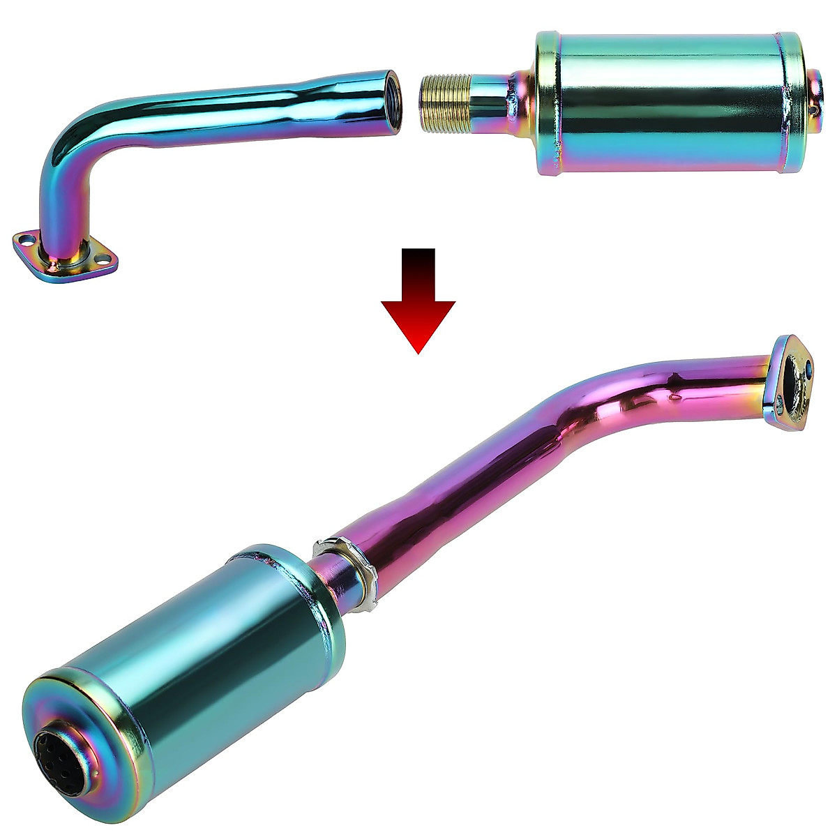 GREHUA Upgrade Exhaust Muffler Silencer for Non Hemi Predator 212cc 196cc GX160 420cc GX390 CT200U BT200X KT196 Baja Massimo MB200 98cc CT100U CC100X Mini Bike Go Kart Parts with Heat Shield Wrap Roll