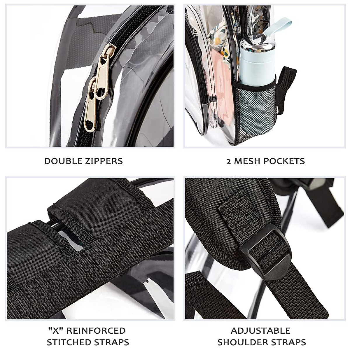 Stadium Approved Clear Mini Backpack Heavy Duty Transparent Backpack for Concert, Security Travel &Stadium