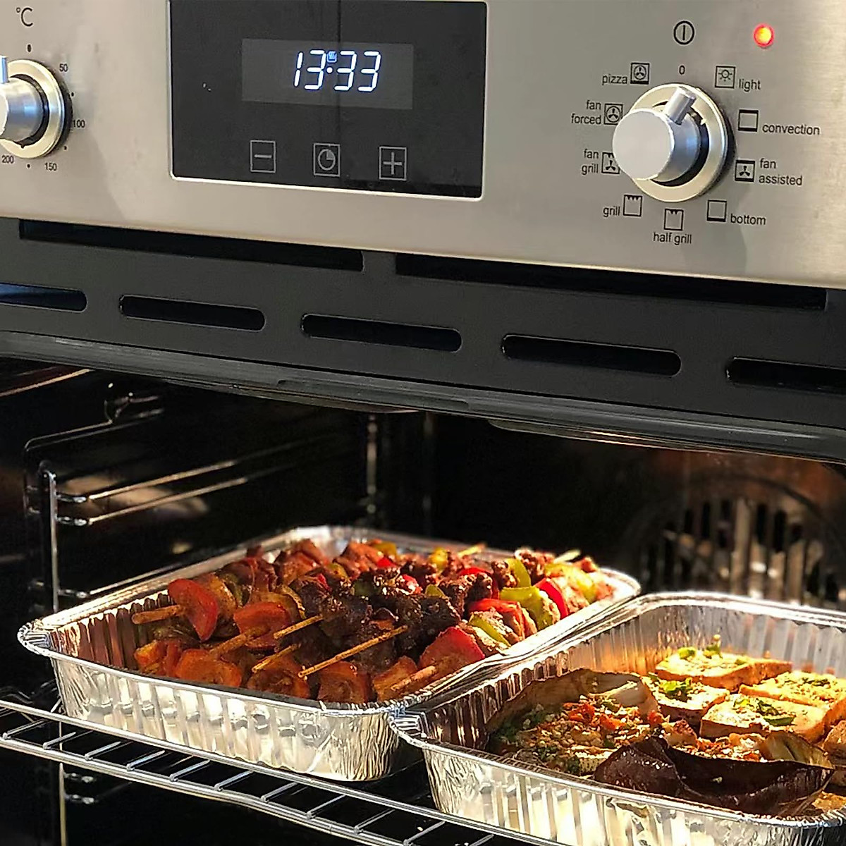 JIUMO Aluminum Pans with Lids 9''x 13'', Disposable Tin Foil Pans,Extra Heavy Duty Foil Baking Pans,Half-Size Deep Steam Table Pans, for Catering Party Meal Prep,Take Out, Freeze (10 Packs)