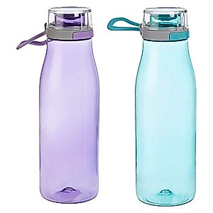 Amazon Basics Tritan Water Bottle with Action Lid – 24-Ounce, 2-Pack, Blue and Purple