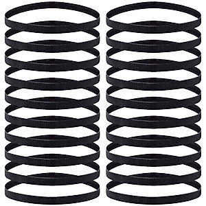Duufin 20 Pieces Elastic Sport Headbands Non-Slip Workout Headband Black Sweat Headband Thin Elastic Headband for Women, Men and Girls