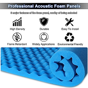 Frcevzoie 2 PACK Acoustic Panels 24”×48”×2” Egg Crate Foam sound proof foam panels for walls sound proof panels for walls High Density Acoustic Foam Wedges Sound Proofing Padding for Wall - Blue