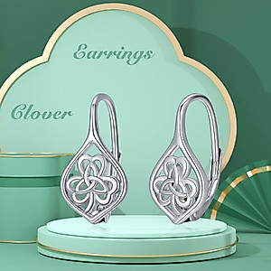 VONALA Clover Earrings 925 Sterling Silver Celtic Shamrock Charm Leverback Earrings Irish Lucky Jewelry St Patricks Day Gifts for Women