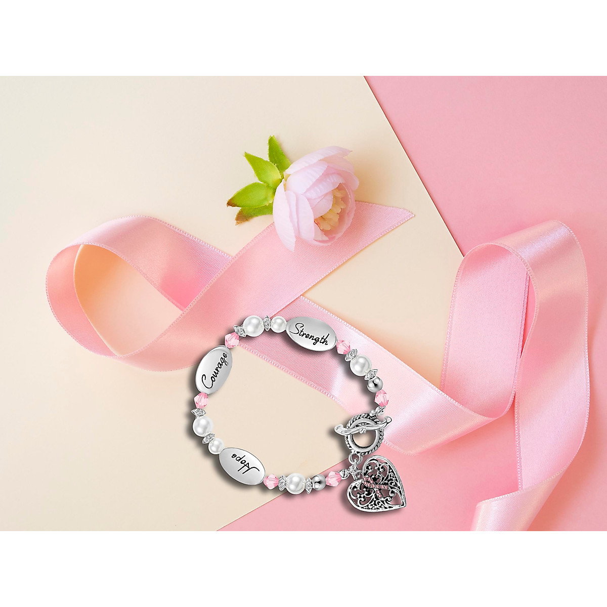 Fundraising For A Cause Pink Ribbon Breast Cancer “Hope, Strength Bracelet (1 Bracelet)