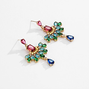 Cubic Zirconia Chandelier Earrings for Women Wedding Long Dangle Earrings Bridal Earrings 18K Gold Plated Multicolor CZ Stones for Party Prom