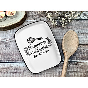Spoon Fork Rest Happiness Is Homemade Ceramic Heat-Resistant Kitchenware Kitchen Accessory, Suitable for Dinner Party Host, Dining Table, Kitchen Countertop or Stove Top and Gift for Home Chef