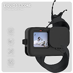 FitStill Silicone Sleeve Case for Go Pro Hero 11 /Hero 10 /Hero 9 Black, Battery Side Cover & Screen Protectors & Lens Caps & Lanyard for Go Pro Hero 11 /10 / 9 Accessories Kit