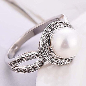 MauSong Women Pearl & White Sapphire 925 Sterling Silver Ring Wedding Party Jewelry New Size 6-10 (9)