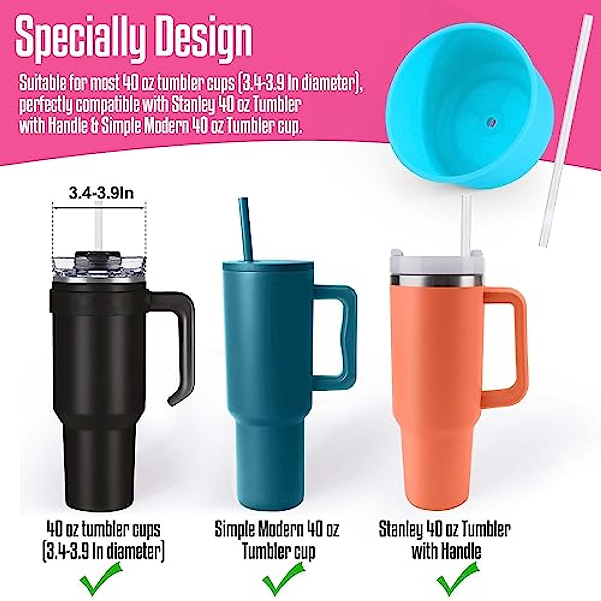 XANGNIER 40 oz Tumbler Accessories Snack Bowls with Long Silione Straw Compatible with Stanley/Simple Modern and Other Brand 40 oz Tumbler with Handle Cups(Diameter 3.4-3.6in),Bowl Tumbler Attachment