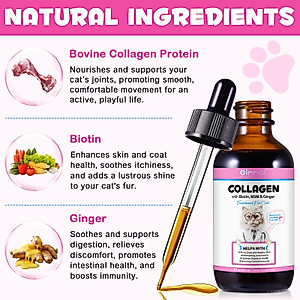 Skin and Coat Supplement for Cats, Collagen for Dogs, Liquid Collagen Boost for Cats, Itch Relief for Cats with Allergies, with Biotin, Support Joints, Skin, Bone & Immune System 2fl.oz