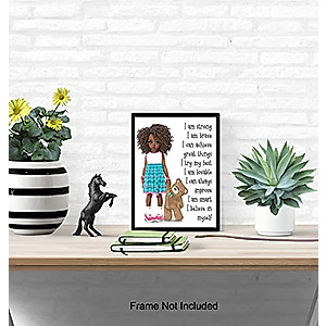 African American Girl Positive Affirmations - Black Wall Art - African American Wall Art - Little Girls Bedroom - Inspirational Sayings for Wall Decor - Positive Quotes Wall Decor - Toddler Girls Room