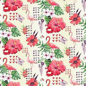 Stitch & Sparkle Fabrics, Tropical, Flamingo in The Garden Cotton Fabrics, Quilt, Crafts, Sewing, Cut by The Yard, 44 Inches (RTCTP01)