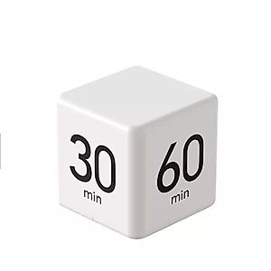 Cube Timer, Productivity Boost, Kitchen Timer, Kids Timer,Workout Flip Timer Classroom for StudyTime, ADHD Productivity Timer, Schedule Countdown Management Settings 15 20 30 60 Minutes-White